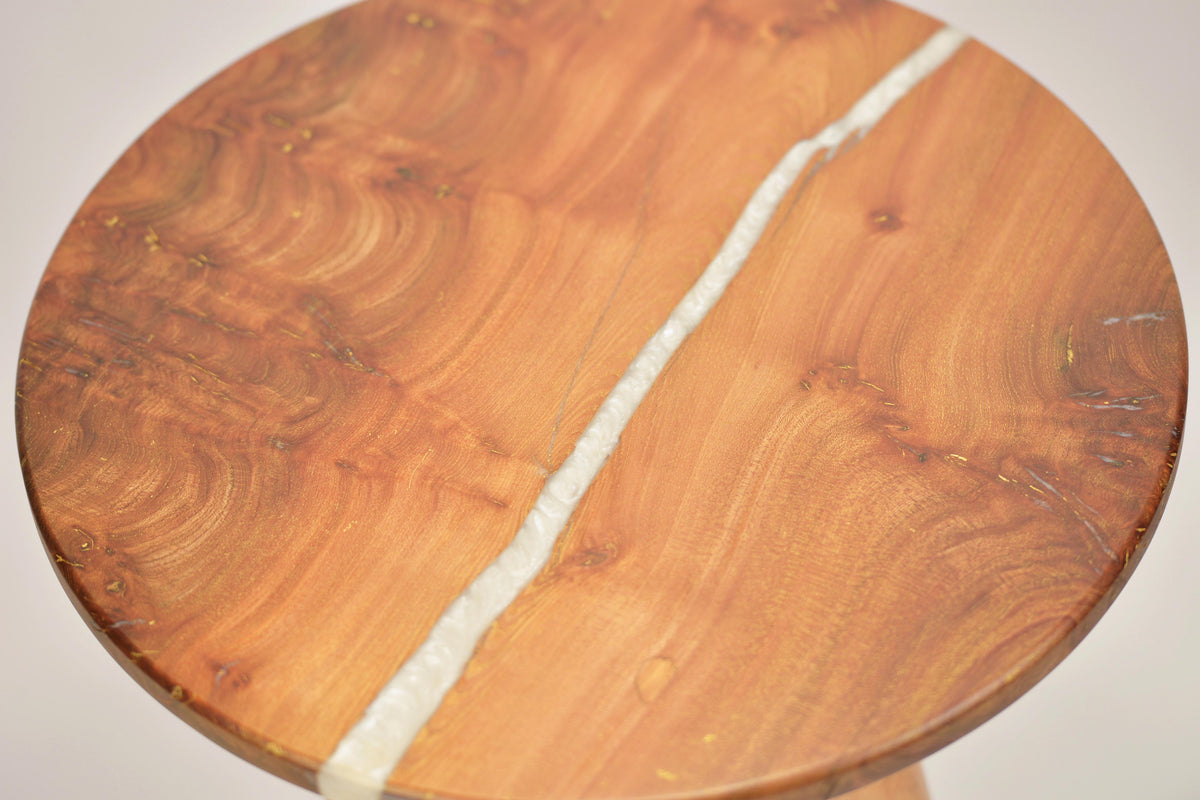 Hand made Scottish burl Elm side table with pearl white resin, End tab ...