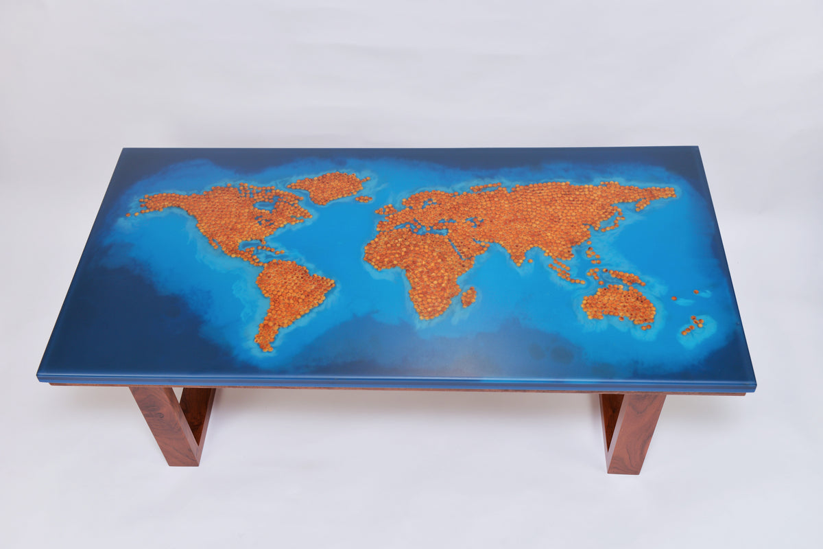 Creative large 3D world map multilayer of ocean blue colour epoxy resi ...